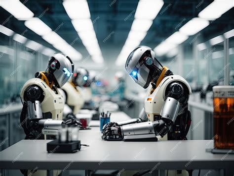 Premium Ai Image Modern Robots Android Work In The Laboratory In The