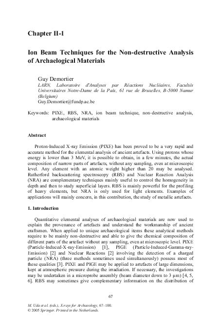 Pdf Ion Beam Techniques For The Non Destructive Analysis Of Archaelogical Materials