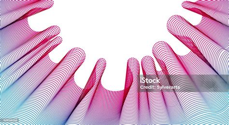 흐르는 입자 프레임의 물결 부드러운 곡선 모양 라인 입자 배열 흐름과 벡터 추상적 인 배경 3d 모양 점 혼합 메쉬 미래 기술 유용한 테두리 3차원 형태에 대한 스톡 벡터