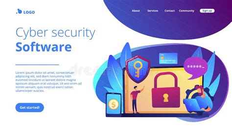 Cyber Security Software Concept Landing Page Stock Vector