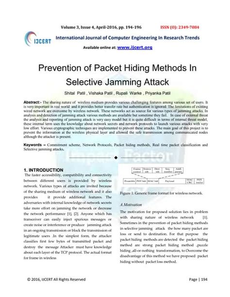 Packet Hiding Methods For Preventing Selective Jamming Attacks Pdf