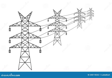 Voltage Wires Electric Power Line In Distance Electricity Transmission Stock Illustration