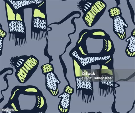 니트 장갑 스카프 모자가 있는 매끄러운 패턴 장식 장식 배경입니다 벡터 패턴입니다 섬유 천 벽지 스크랩북 인쇄 0명에 대한 스톡 벡터 아트 및 기타 이미지 Istock