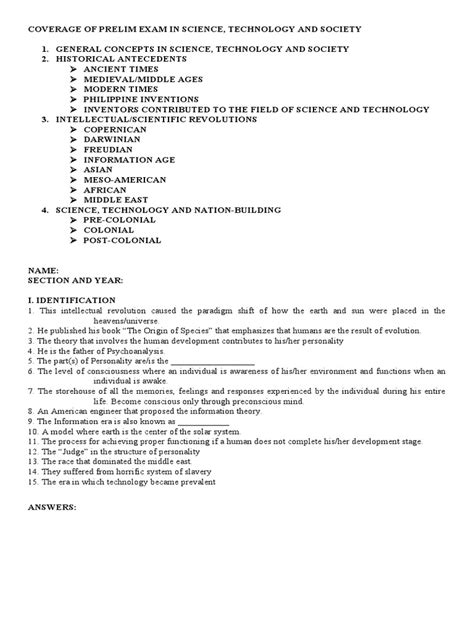 Coverage Of Prelim Exam In Science Pdf Science Theory