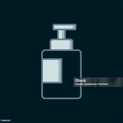 Line 손 소독제 병 아이콘이 검은 배경에 고립되어 있습니다 소독 개념 세척 젤 위생을 위한 알코올 병 그림자가 있는 평면으로