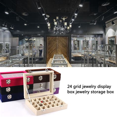 클래식 24 그리드 펜던트 쥬얼리 디스플레이 박스 절묘한 양모 Mdf 벨벳 보석 저장 상자 링 귀걸이 상자 네일 박스보석 포장 And 디스플레이 Aliexpress