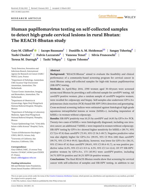 Pdf Human Papillomavirus Testing On Self Collected Samples To Detect High Grade Cervical