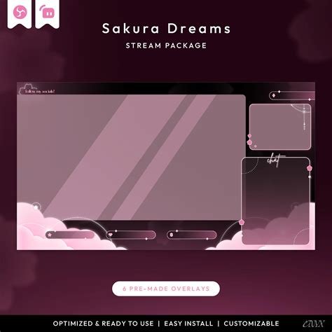 Sakura Dreams Stream Overlay Package Pink And Black Twitch Overlays