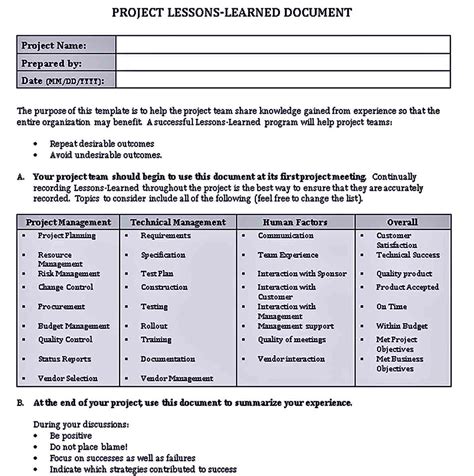 Lessons Learnt Report Template Sarseh