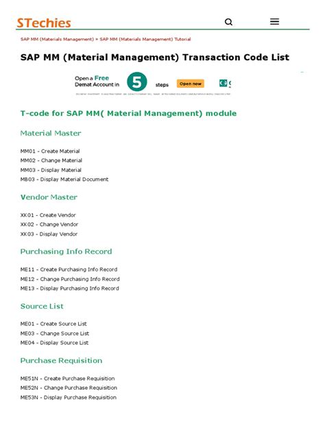 Sap Mm Transaction Code List Descargar Gratis Pdf Economies