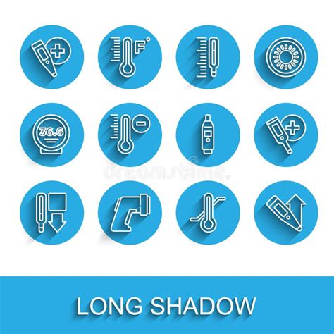 Set Line Medical Thermometer Digital Meteorology And Icon Vector