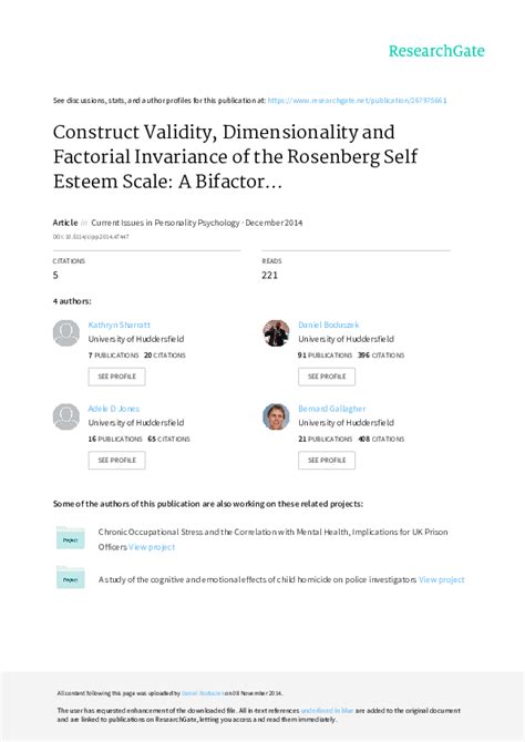 Pdf Construct Validity Dimensionality And Factorial Invariance Of The Rosenberg Self Esteem