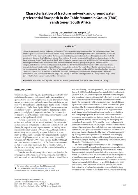 Pdf Characterisation Of Fracture Network And Groundwater Preferential Flow Path In The Table