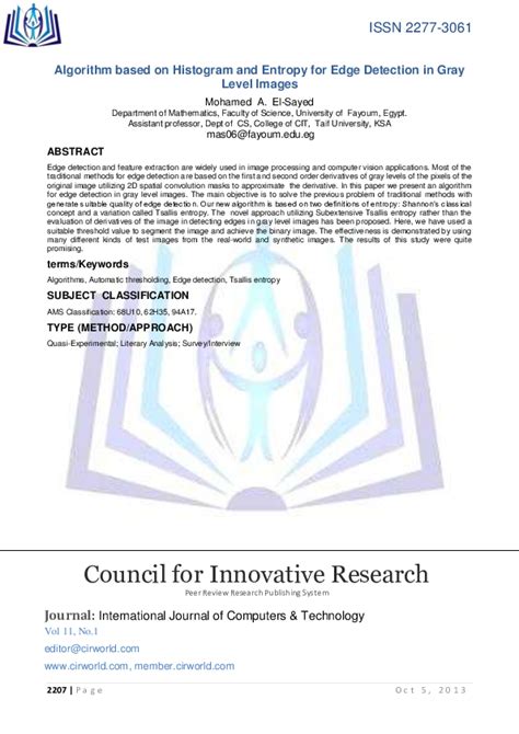 Pdf Algorithm Based On Histogram And Entropy For Edge Detection In Gray Level Images