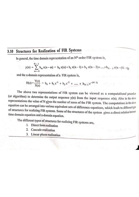 Solution Structure For Realization Of Fir System Direct Form Realization Of Fir System Cascade