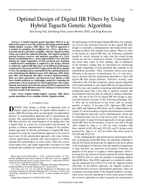 Pdf Optimal Design Of Digital Iir Filters By Using Hybrid Taguchi