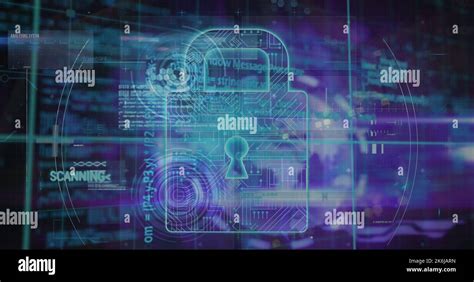 Illustration Of Circuit Board Patterned Padlock Over Infographic Interface In Background Stock