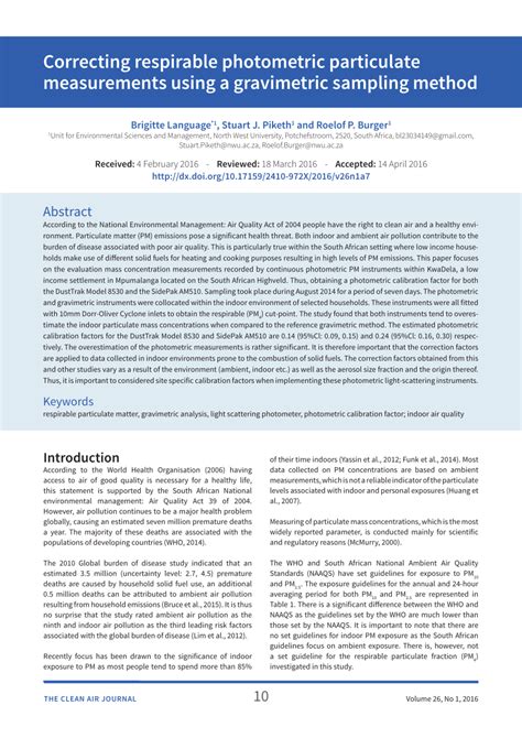 Pdf Correcting Respirable Photometric Particulate Measurements Using