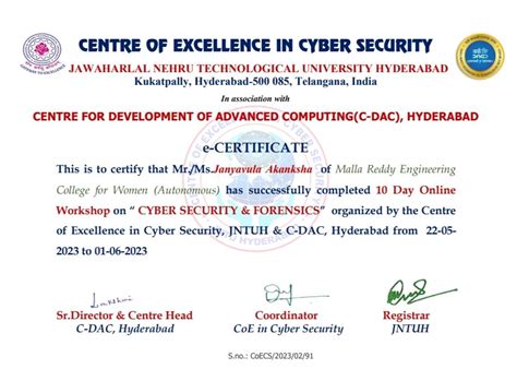 workshop on cybersecurity and forensics at jntuh janyavula akanksha posted on the topic linkedin