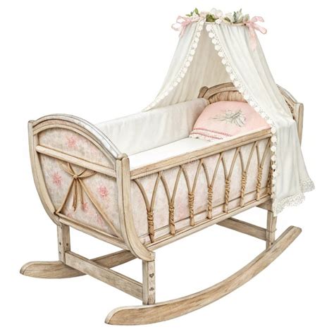 Cradle Watercolor Illustration Hand Drawn Crib In Pastel Colors For