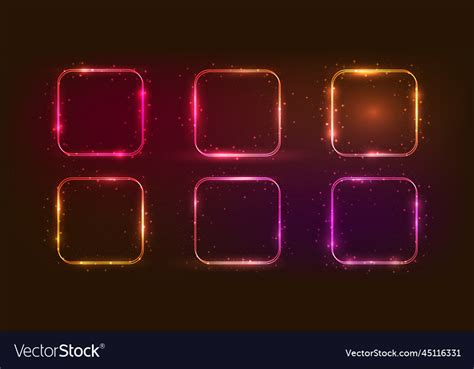 Neon Double Rounded Square Frame With Shining Vector Image