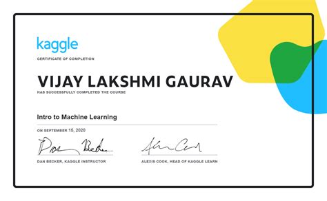 vijay lakshmi gaurav completed the intro to machine learning course on