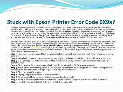 PPT Epson Error Code X A Call Epson Printer Error Code X A PowerPoint