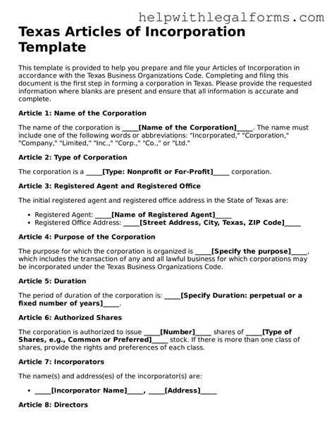 Make Your Texas Articles Of Incorporation With Our Free Template