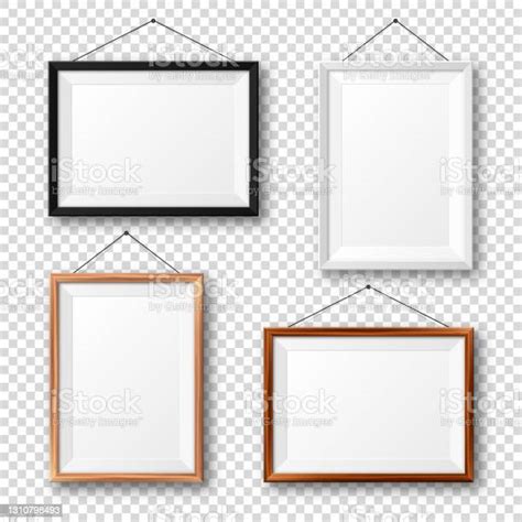 체크 인 배경에 그림자가있는 사실적인 검은 색 흰색 및 나무 그림 프레임 벽 빈 포스터 모형에 매달려 빈 사진 프레임입니다 벡터 일러스트레이션 0명에 대한 스톡 벡터 아트