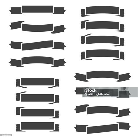 흰색 배경에 검은 곡선 고립 리본 배너의 실루엣 세트입니다 간단한 플랫 벡터 그림입니다 텍스트 에 대한 공백이 있습니다 인포 그래픽 디자인 광고 휴일 라벨에 적합합니다 0