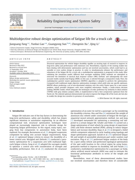 Pdf Multiobjective Robust Design Optimization Of Fatigue Life For A