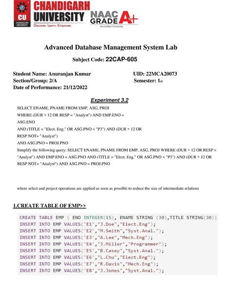 adbms 3 this is a worksheet in chnadigarh university advanced
