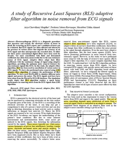 A Study Of Recursive Least Squares Rls Adaptive Filter Algorithm In