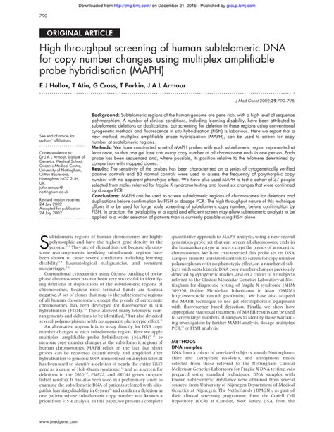 Pdf High Throughout Screening Of Human Subtelomeric Dna For Copy