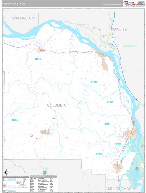 Columbia County Or Wall Map Premium Style By Marketmaps Mapsales