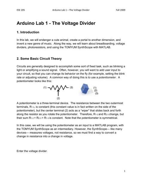 Arduino Lab 1 The Voltage Divider
