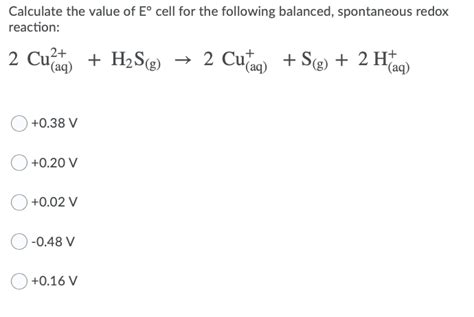Solved Calculate The Value Of Eº Cell For The Following