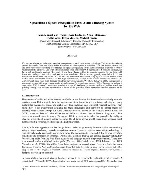 Pdf Speechbot A Speech Recognition Based Audio Indexing System For