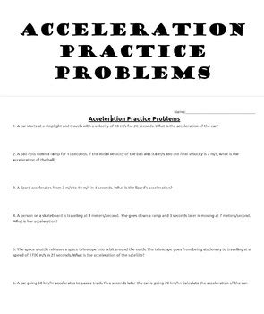 Acceleration Practice Problems Google Doc By Star Dust Science TPT