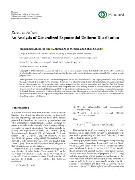 Pdf An Analysis Of Generalized Exponential Uniform Distribution