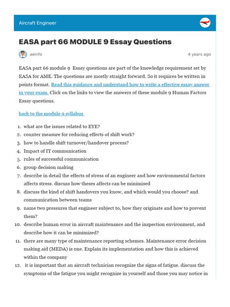Easa Part 66 Module 9 Essay Questions Human Factors Essay Questions Pdf Human Factors And