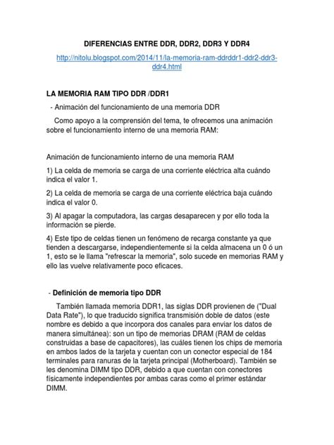 Diferencias Entre Ddr Ddr2 Ddr3 Y Ddr4 Pdf Pdf Memoria De Acceso