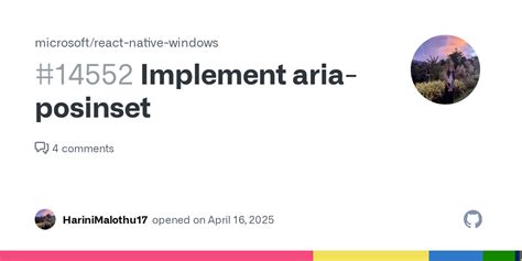 Implement Aria Posinset · Issue 14552 · Microsoftreact Native Windows · Github