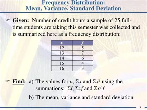 Ppt Frequency Distribution Mean Variance Standard Deviation Powerpoint Presentation Id
