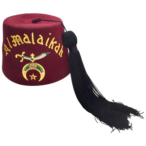 Al Malaikah Vintage Iconic Masonic Shriner Burgundy Wool Fez Hat For
