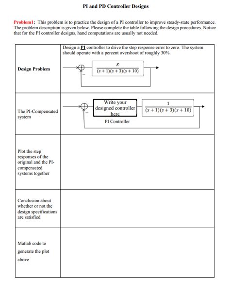 Solved PI And PD Controller Designs Probleml This Problem Chegg