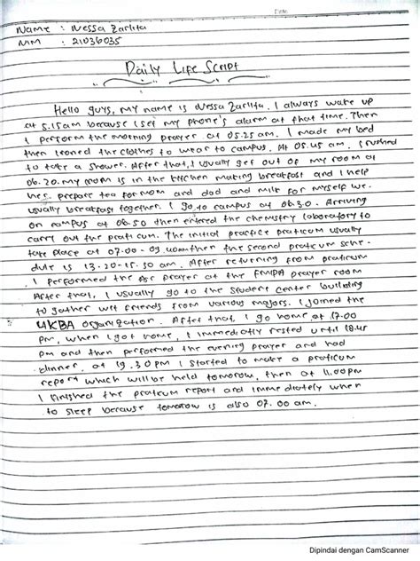 Nessa Zarlita 21036035 Daily Life Script Pdf
