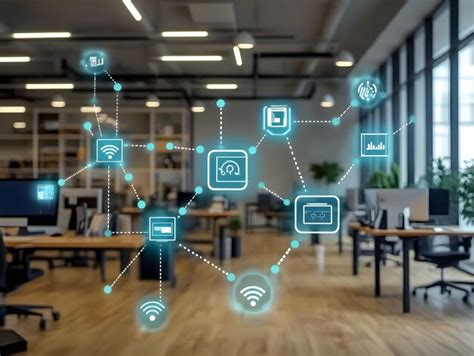 Futuristic Open Office Space With Integrated Digital Technology And Modern Workspace Design