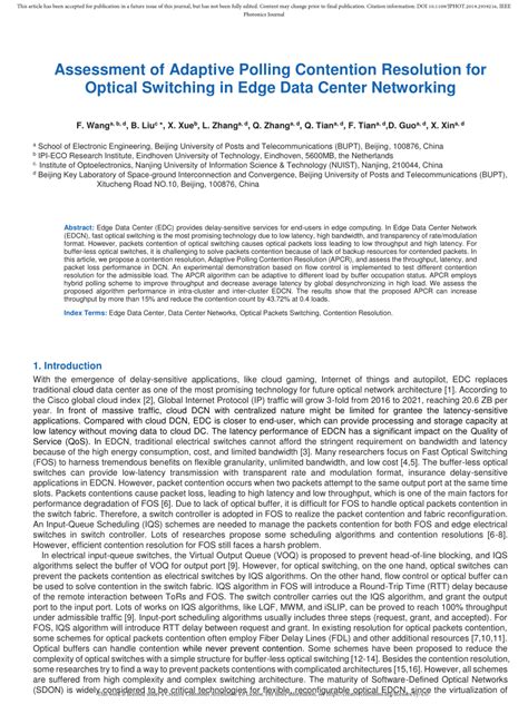 Pdf Assessment Of Adaptive Polling Contention Resolution For Optical Switching In Edge Data