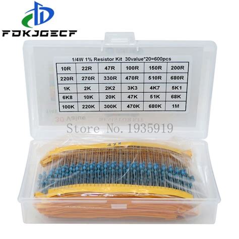 600pcs Lot 1 4w Metal Film Resistor Kit 1 Resistor Assorted Kit Set 10 1m Ohm Hm Resistance